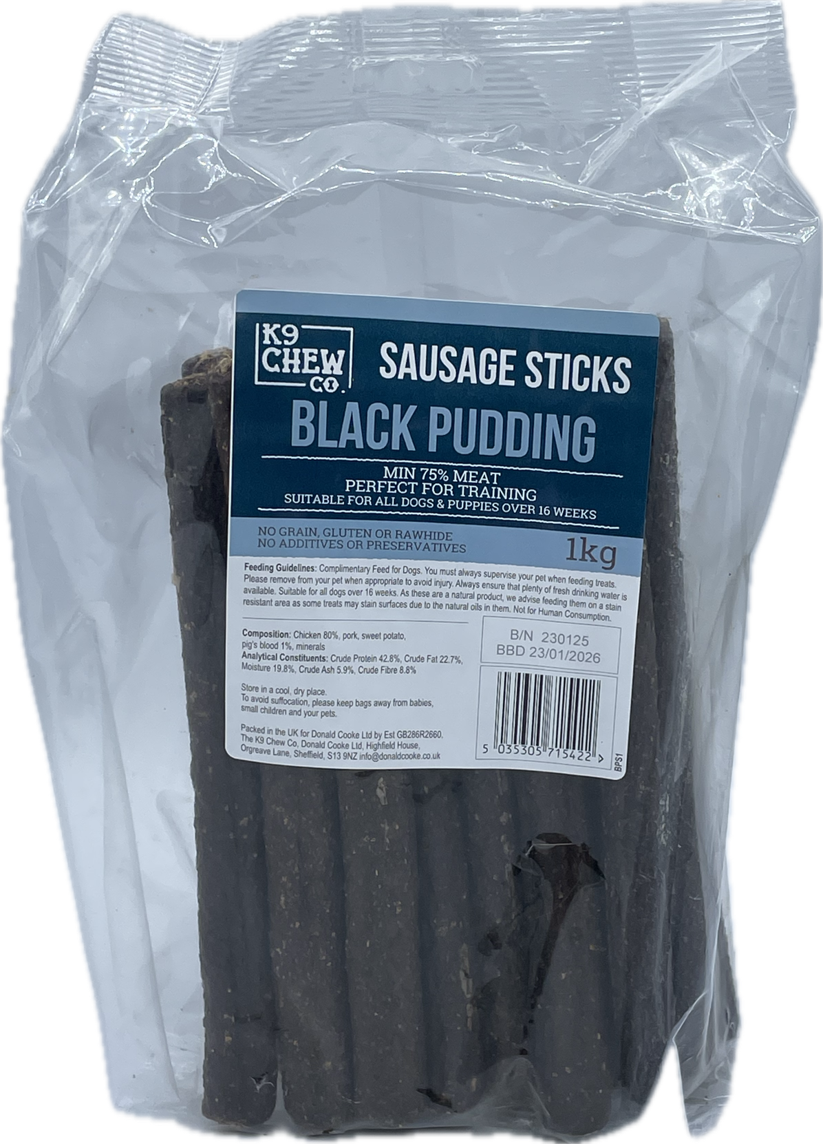 Black Pudding Sausage STICKS 1kg – K9 Chew Co